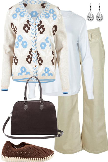 Vermont Cardi With Natural Jeans & Chocolate – birdsnest