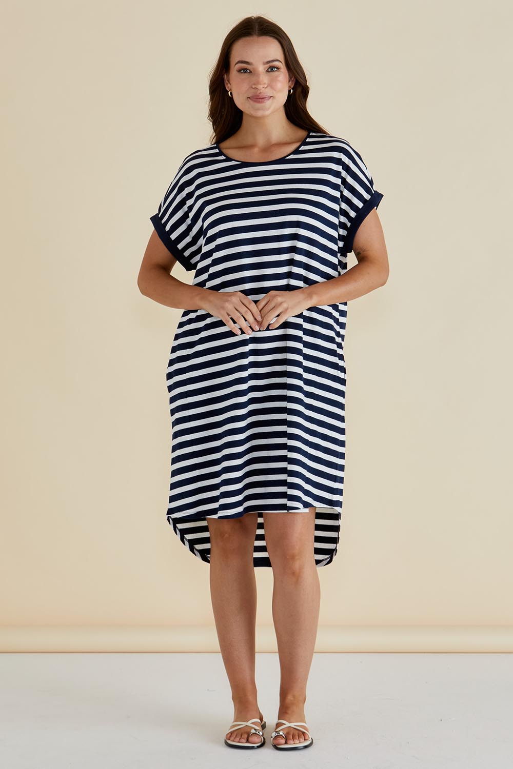 Betty Basics Maxine Australian Striped Cotton T Shirt Dress in Navy ...