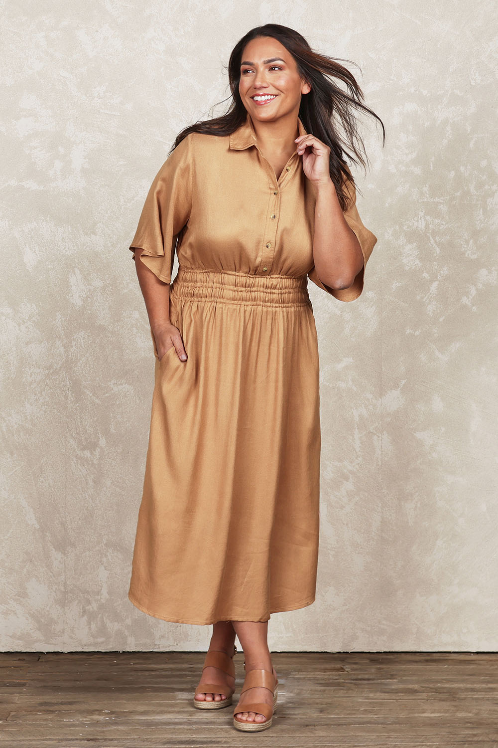 Belle Shirred Shirtmaker Dress | Pebble | BLB-862 | Belle bird ...