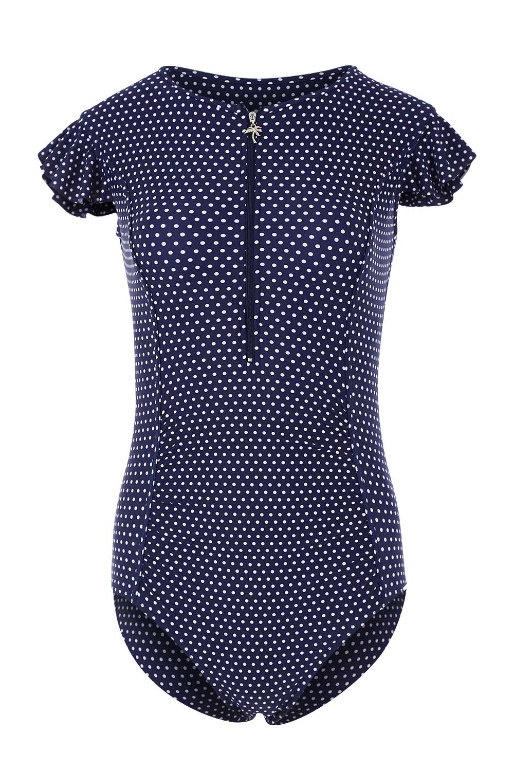 Capriosca Women's Dots Zip Front Panelled One Piece in Navy – birdsnest
