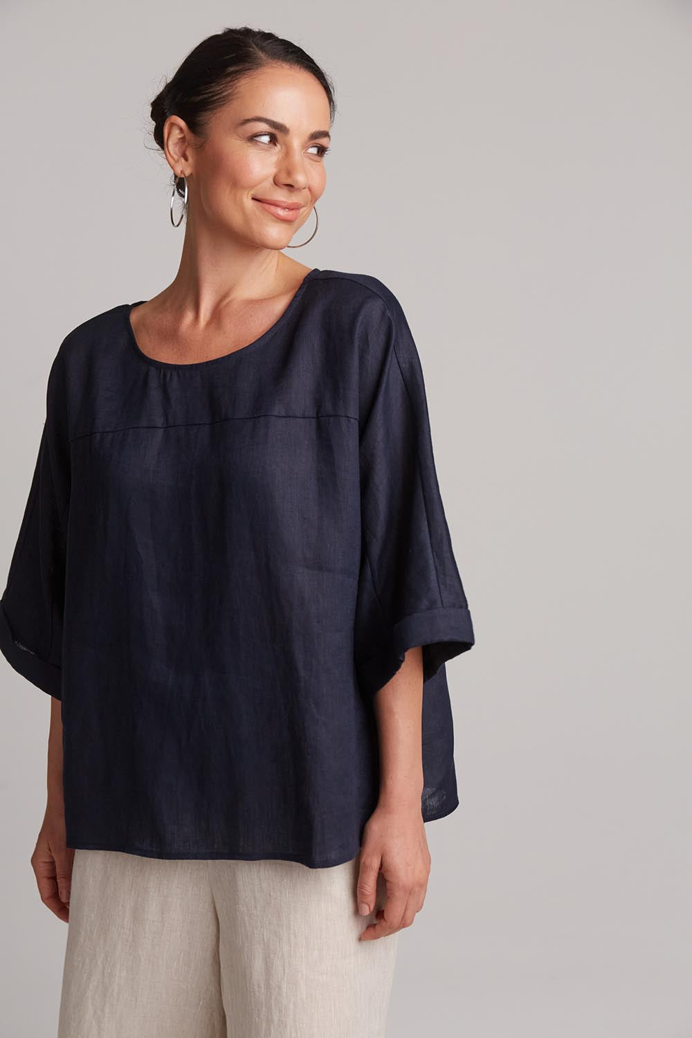 Eb & Ive Women's Tees Blue Linen Women's Fashion – birdsnest
