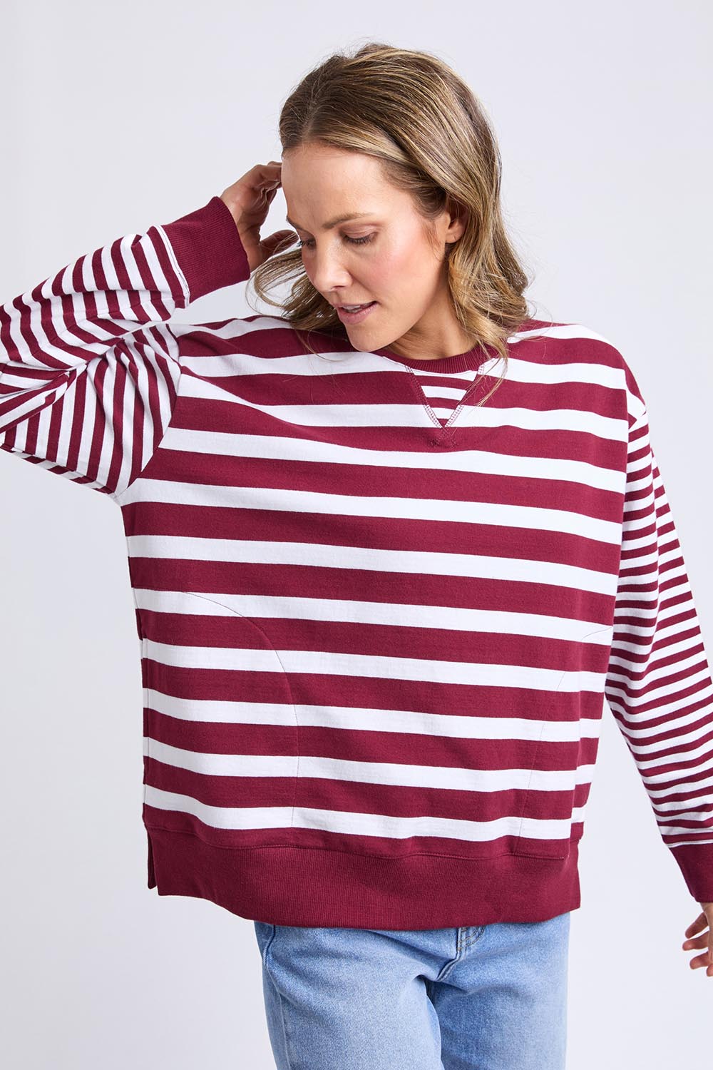 Elm Women's All Sorts Cotton Crew in Plum Red – birdsnest