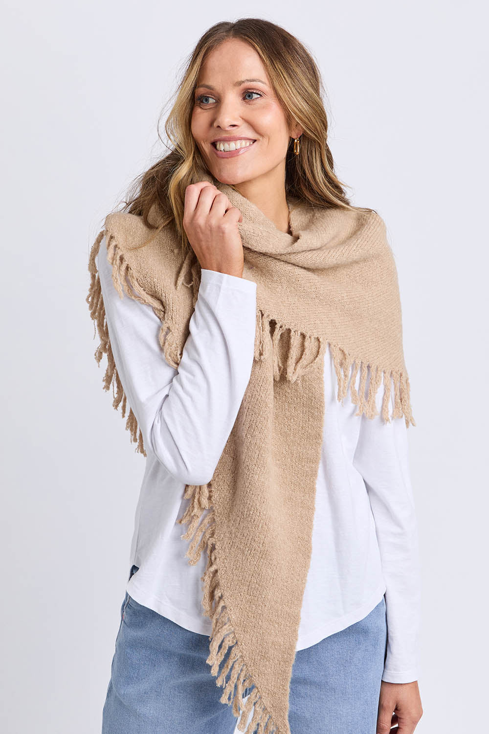 Fringed Triangle Scarf | Oatmeal | ELM-81A1451 | Elm | Birdsnest ...