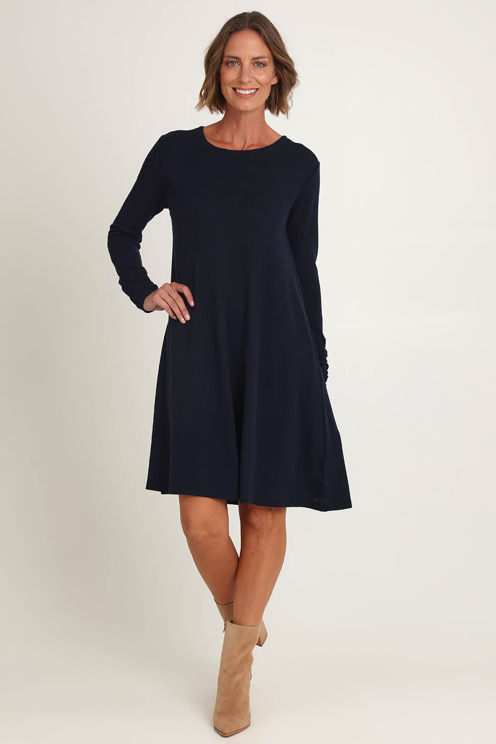 Delightful Merino Wool Dress– Navy – birdsnest