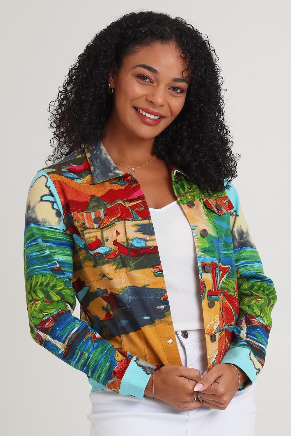 Printed Cotton Ponte Jacket | Ibiza | ORI-23101 | Orientique ...