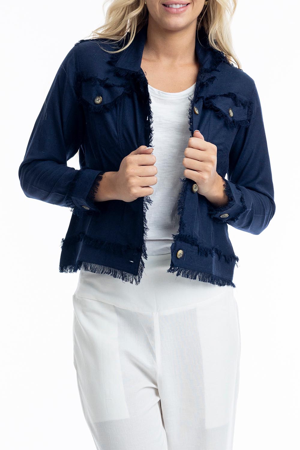Orientique Women's Jackets Blue Linen Women's Fashion – birdsnest
