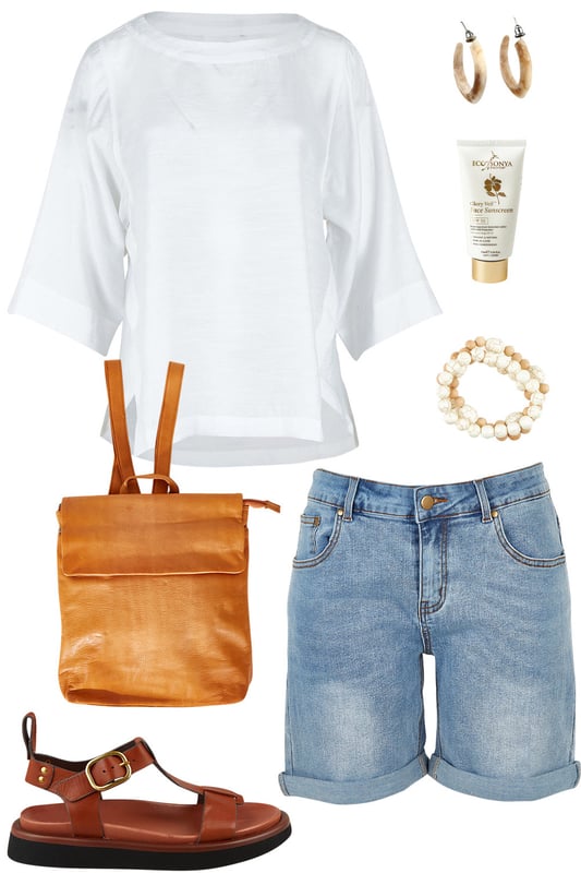 Sunny Side Up White Top & Light Denim Shorts Outfit – Casual – birdsnest